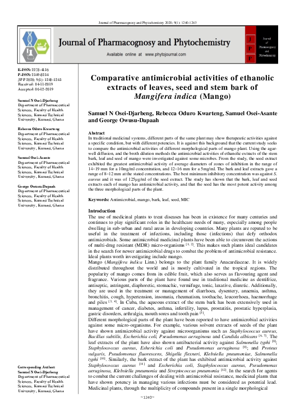 (PDF) Comparative antimicrobial activities of ethanolic extracts of leaves, seed and stem bark ...