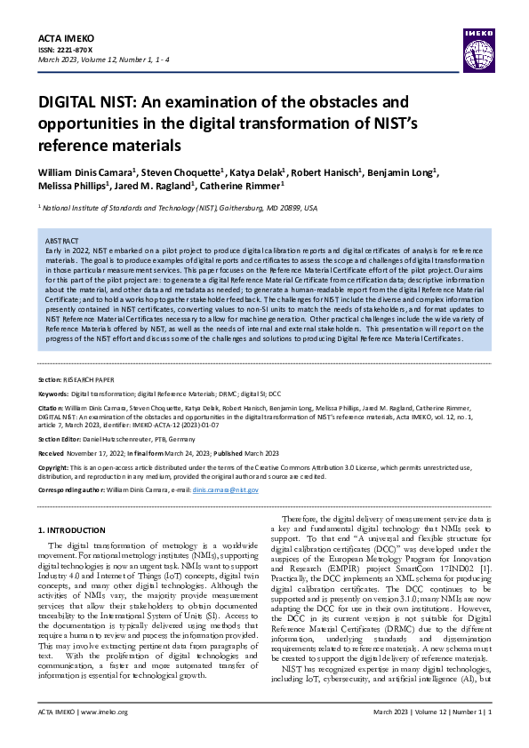 (PDF) DIGITAL NIST: An examination of the obstacles and opportunities in the digital ...