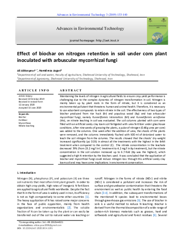 (PDF) Effect of biochar on nitrogen retention in soil under corn plant inoculated with ...