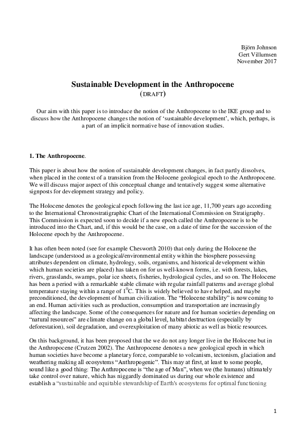 (PDF) Sustainable Development in the Anthropocene (DRAFT)