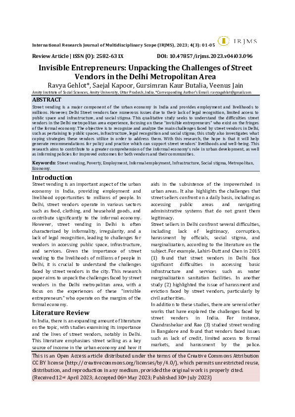 (PDF) Invisible Entrepreneurs: Unpacking the Challenges of Street ...