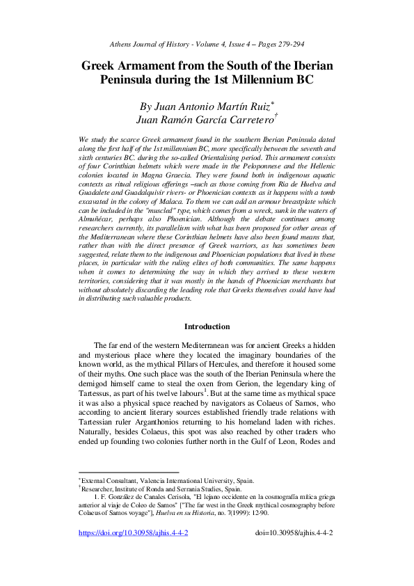 (PDF) Greek Armament from the South of the Iberian Peninsula during the ...