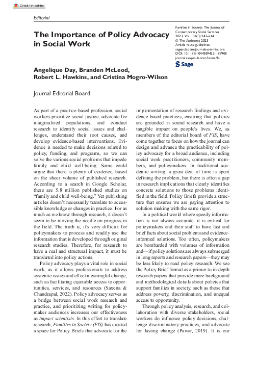 (PDF) The Importance of Policy Advocacy in Social Work