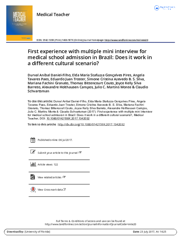 (PDF) First experience with multiple mini interview for medical school ...