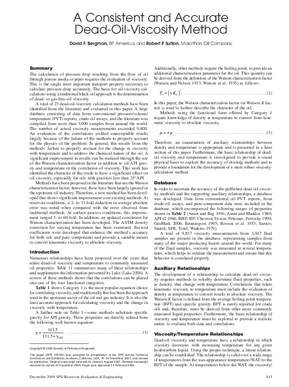 (PDF) A Consistent and Accurate Dead-Oil-Viscosity Method