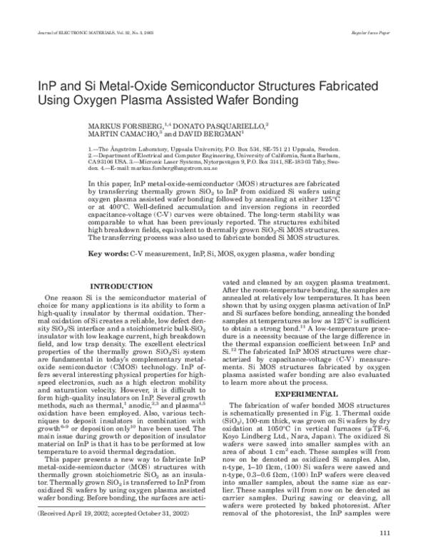 (PDF) InP and Si metal-oxide semiconductor structures fabricated using ...