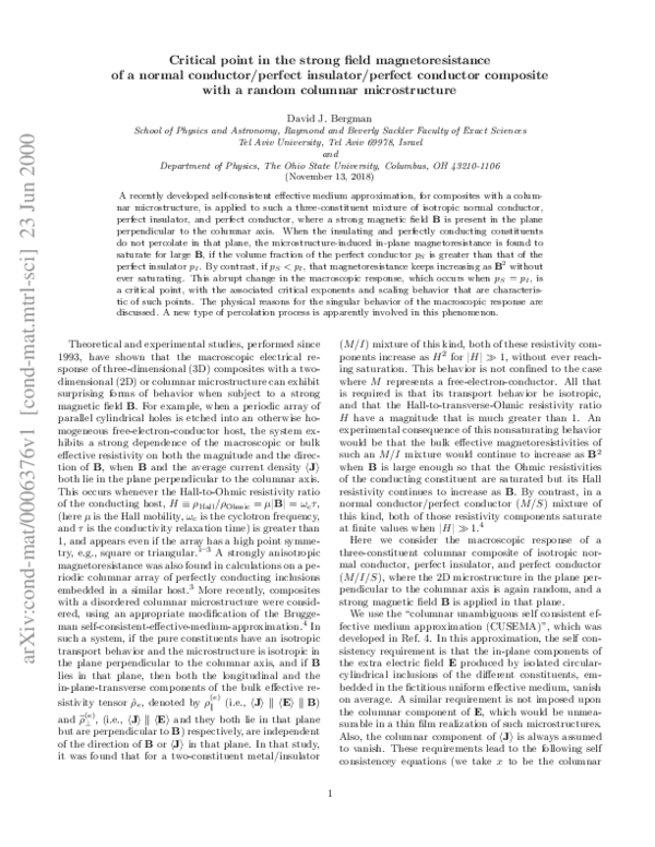 (PDF) Critical point in the strong-field magnetoresistance of a normal ...
