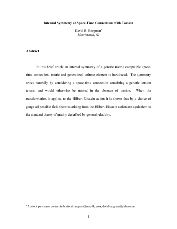 (PDF) Internal Symmetry of Space-Time Connections with Torsion
