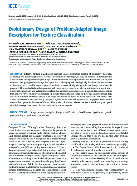 (PDF) Evolutionary Design of Problem-Adapted Image Descriptors for Texture Classification