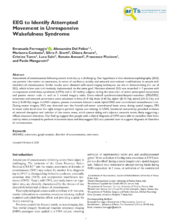 (PDF) EEG to Identify Attempted Movement in Unresponsive Wakefulness ...