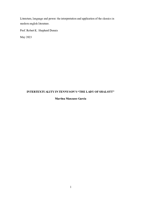 (DOC) Intertextuality in Tennyson's The Lady of Shalott by Martina Manzano