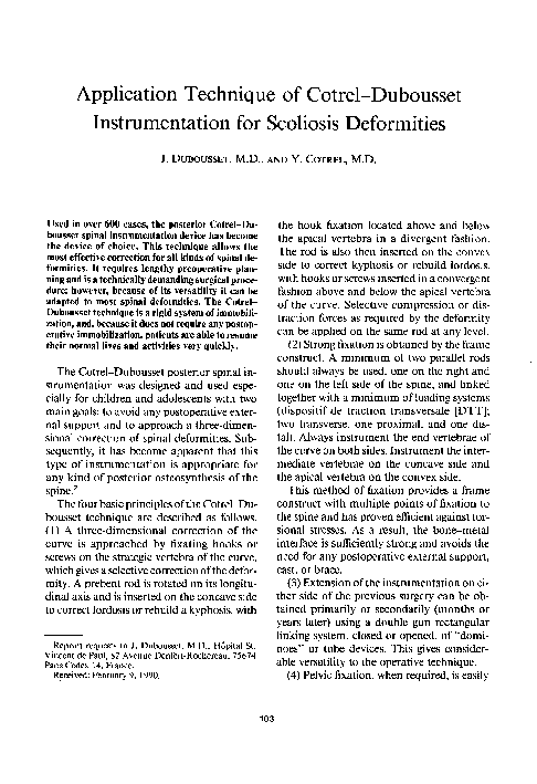 (PDF) Application Technique of Cotrel-Dubousset Instrumentation for ...