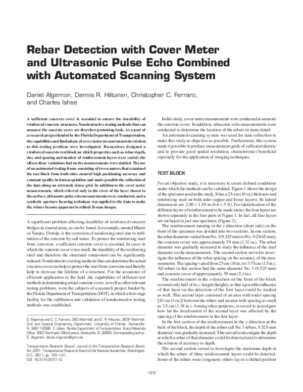 (PDF) Rebar Detection with Cover Meter and Ultrasonic Pulse Echo ...