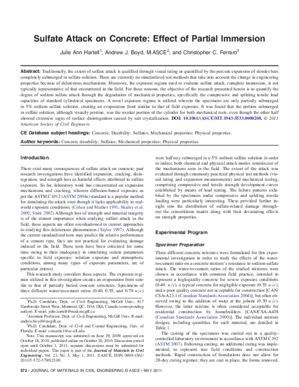 (PDF) Sulfate Attack on Concrete: Effect of Partial Immersion