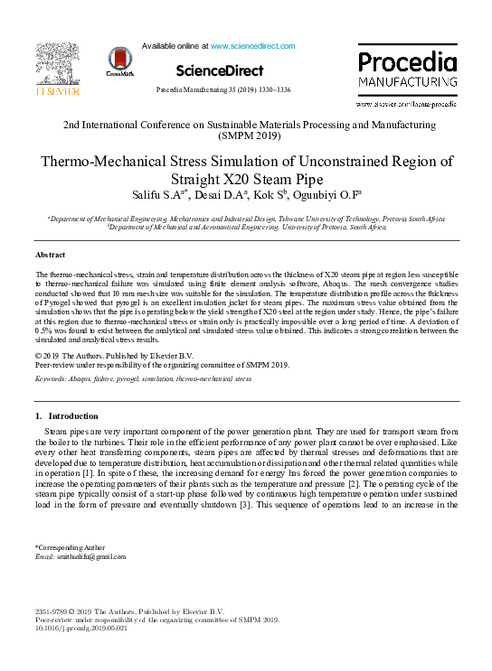 (PDF) Thermo-Mechanical Stress Simulation of Unconstrained Region of Straight X20 Steam Pipe