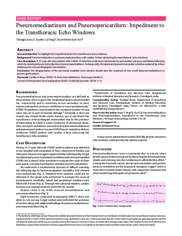 (PDF) Pneumomediastinum and Pneumopericardium: Impediment to the ...