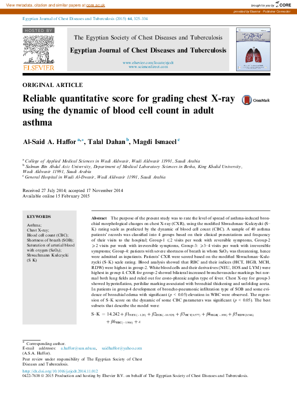 (PDF) Reliable quantitative score for grading chest X-ray using the ...