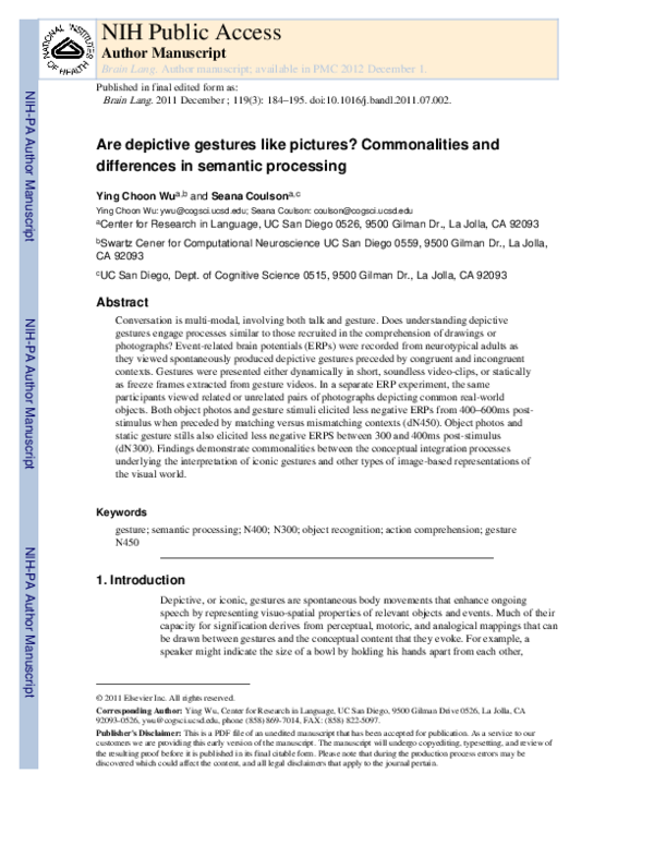 (PDF) Are depictive gestures like pictures? Commonalities and ...