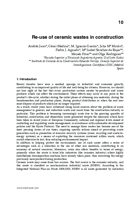 (PDF) Re-Use of Ceramic Wastes in Construction