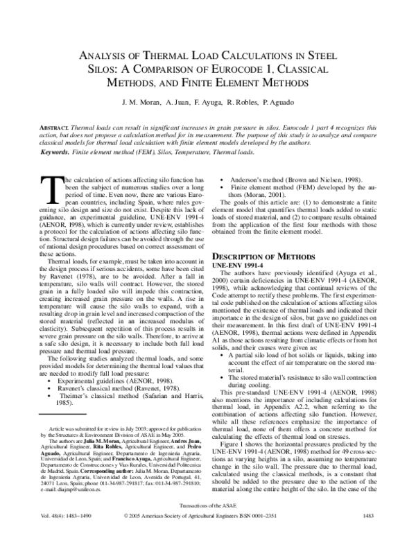 (PDF) Analysis of Thermal Load Calculations in Steel Silos: A Comparison of Eurocode 1 ...