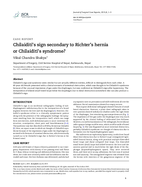 Chilaiditi's sign secondary to Richter's hernia or Chilaiditi's syndrome?