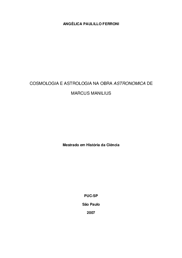 (PDF) Cosmologia e astrologia na obra Astronomica de Marcus Manilius ...