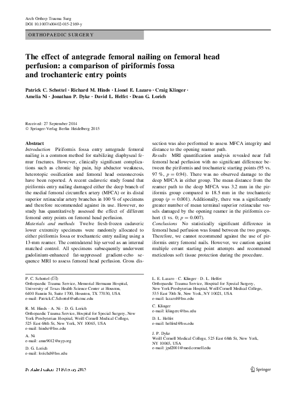(PDF) The effect of antegrade femoral nailing on femoral head perfusion ...