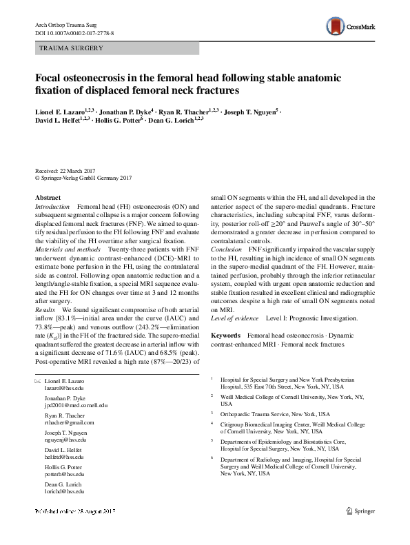 (PDF) Focal osteonecrosis in the femoral head following stable anatomic ...