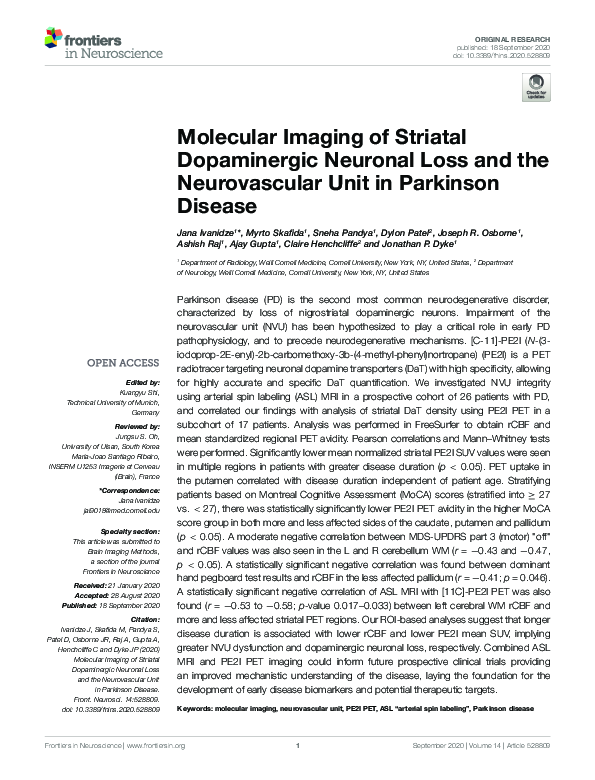 (PDF) Molecular Imaging of Striatal Dopaminergic Neuronal Loss and the Neurovascular Unit in ...