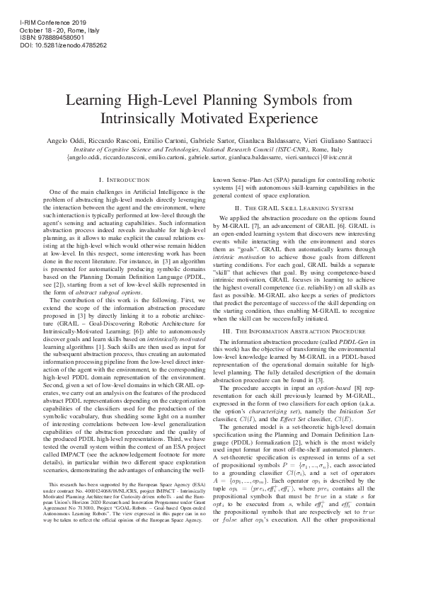 (PDF) Learning High-Level Planning Symbols from Intrinsically Motivated ...