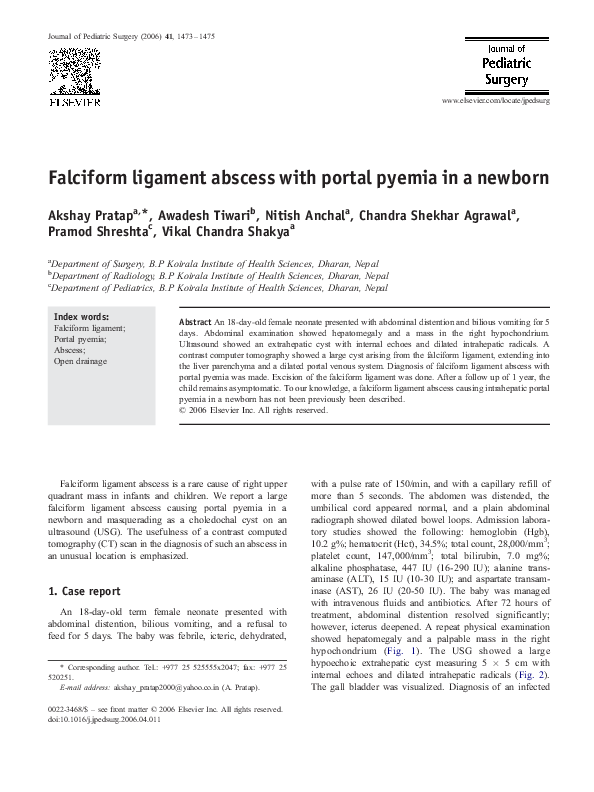 (PDF) Falciform ligament abscess with portal pyemia in a newborn