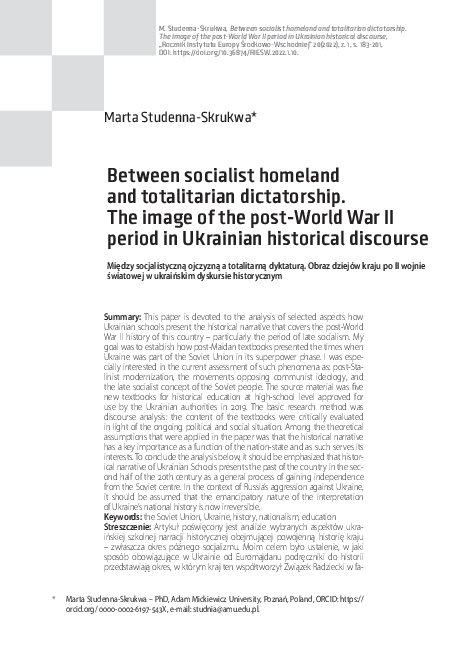 (PDF) Between socialist homeland and totalitarian dictatorship. The ...