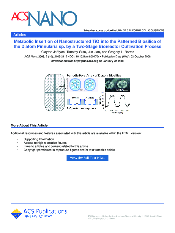 (PDF) Metabolic Insertion of Nanostructured TiO2 into the Patterned ...