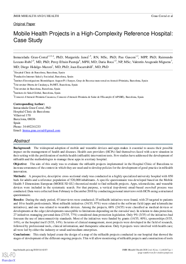 (PDF) Mobile health projects in a high complexity reference hospital. A ...