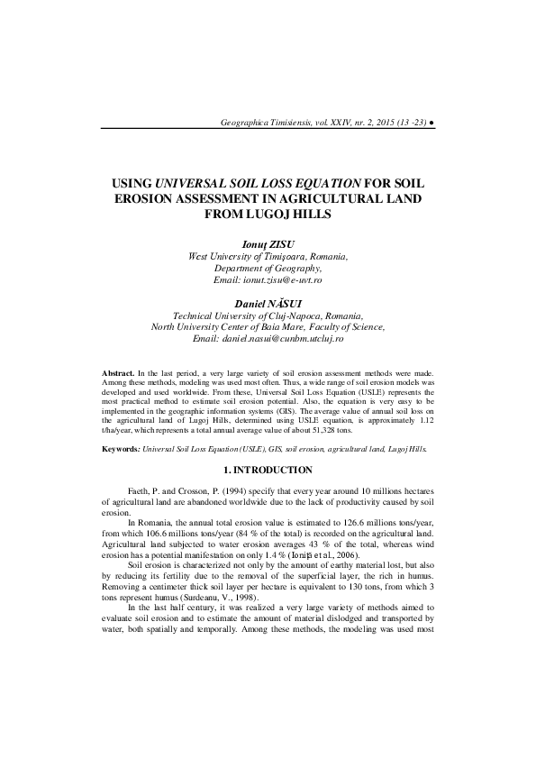 (PDF) Using Universal Soil Loss Equation for Soil Erosion Assessment in ...