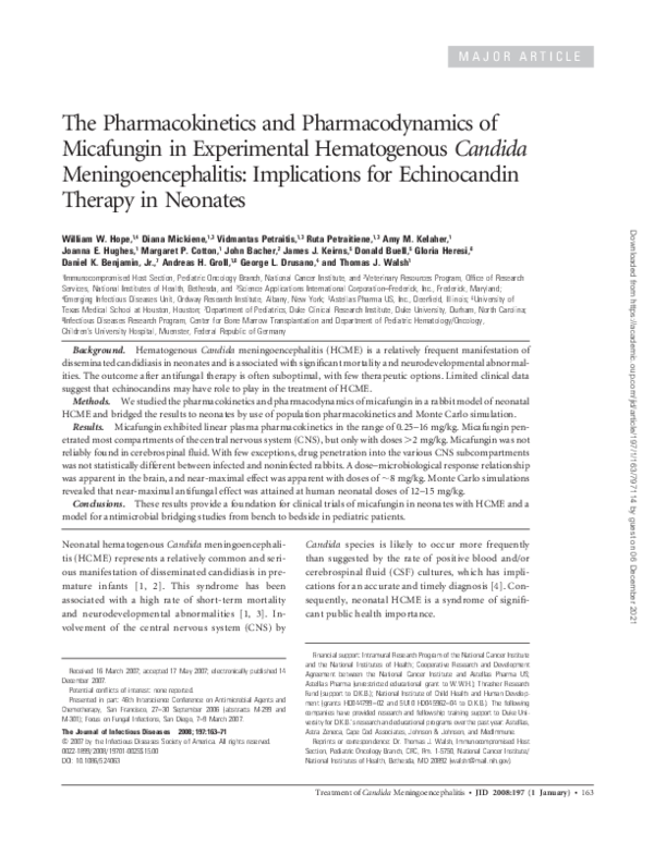 (PDF) The Pharmacokinetics and Pharmacodynamics of Micafungin in Experimental ...