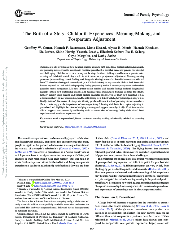 (PDF) The birth of a story: Childbirth experiences, meaning-making, and ...