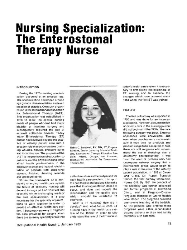 (PDF) Nursing Specialization: The Enterostomal Therapy Nurse