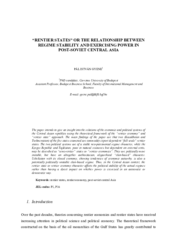 (PDF) “Rentier states” or the relationship between regime stability and ...