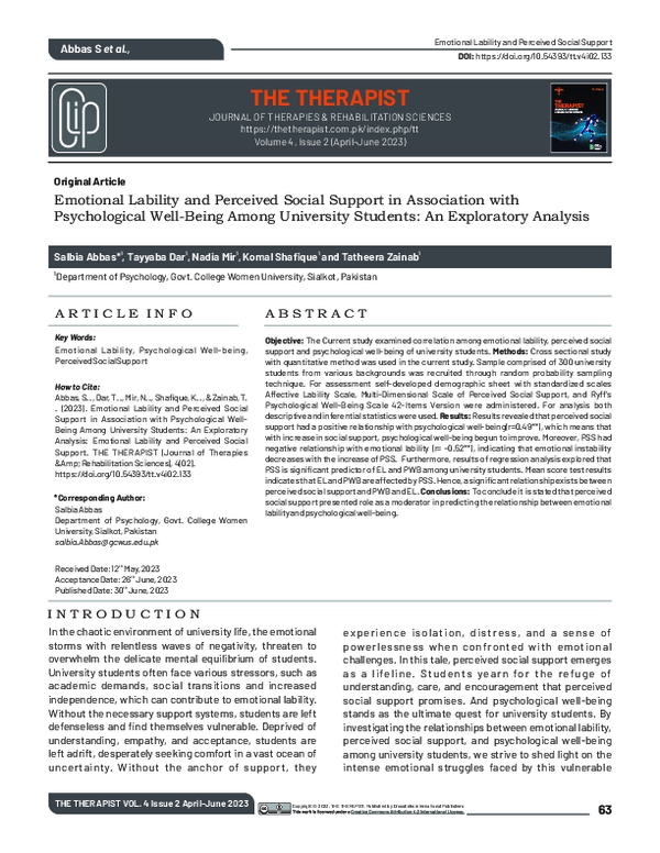 (PDF) Emotional Lability and Perceived Social Support in Association ...
