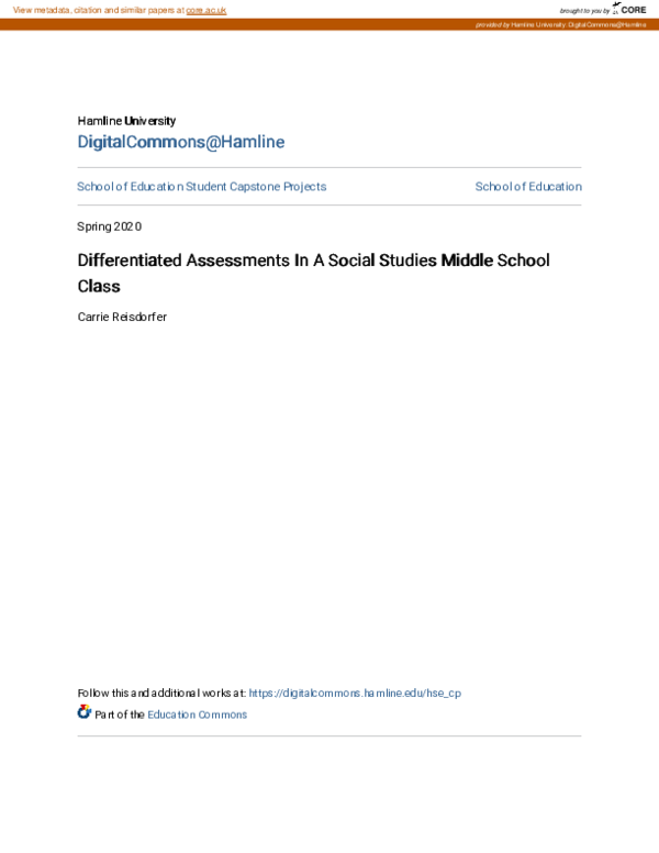 (PDF) Differentiated Assessments in a Social Studies Middle School Class
