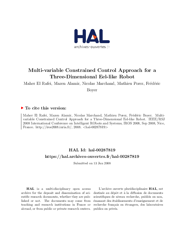 Pdf Multi Variable Constrained Control Approach For A Three
