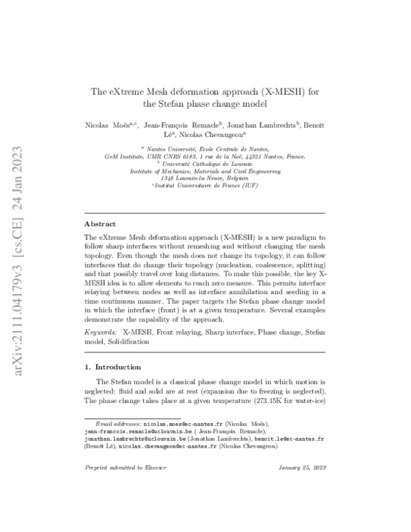 Pdf The Extreme Mesh Deformation Approach X Mesh For The Stefan