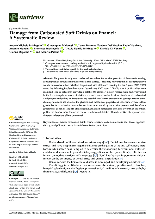 (PDF) Damage from Carbonated Soft Drinks on Enamel: A Systematic Review
