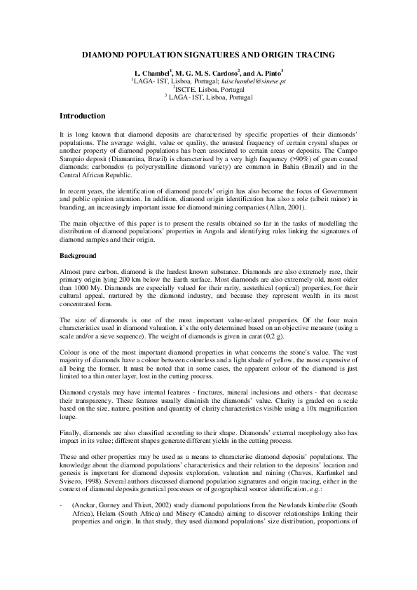 (PDF) Diamond Population Signatures and Origin Tracing