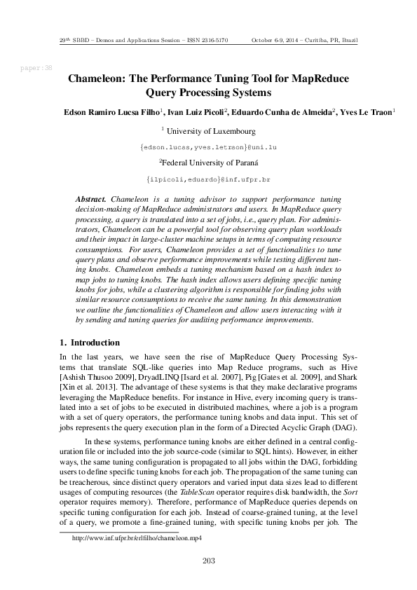 (PDF) Chameleon: The Performance Tuning Tool for MapReduce Query Processing Systems