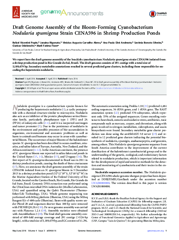 (PDF) Draft Genome Assembly of the Bloom-Forming Cyanobacterium ...
