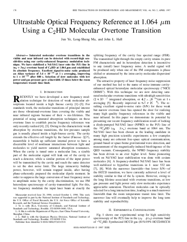 (PDF) Ultrastable optical frequency reference at 1.064 μm using a C/sub ...