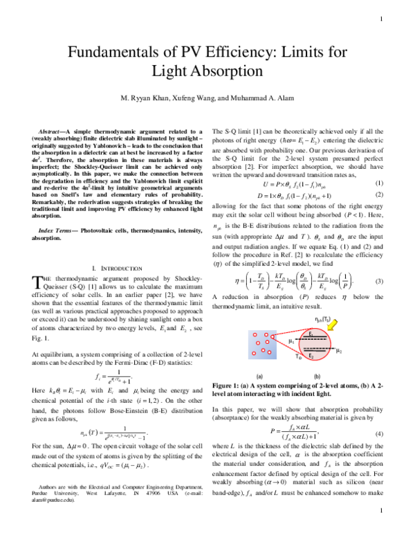 (PDF) Fundamentals of PV Efficiency: Limits for Light Absorption