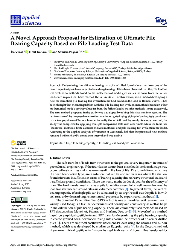 (PDF) A Novel Approach Proposal for Estimation of Ultimate Pile Bearing Capacity Based on Pile ...